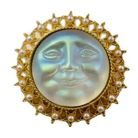 Jewelry | Sun Face Pearl Gold Brooch | Poshmark